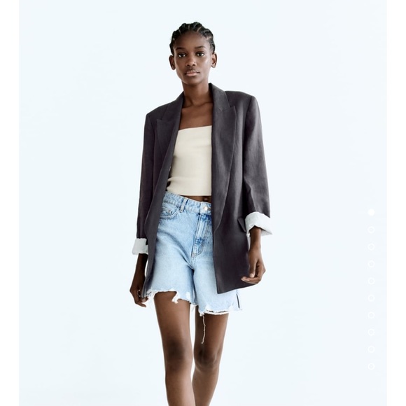 Zara | Jackets & Coats | Zara Linen Blazer With Striped Sleeves | Poshmark